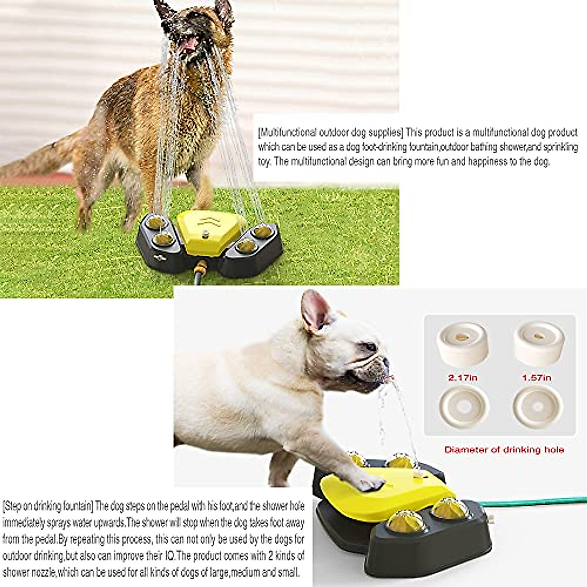 SSXX Dog Outdoor Dog Drinking Water Fountain Step On, Step On Dog/Pet Water Dispenser System, Provides Fresh Water, Sturdy, Easy to Use Bathing Water Spray Dog Toy （Popular Color）, Large