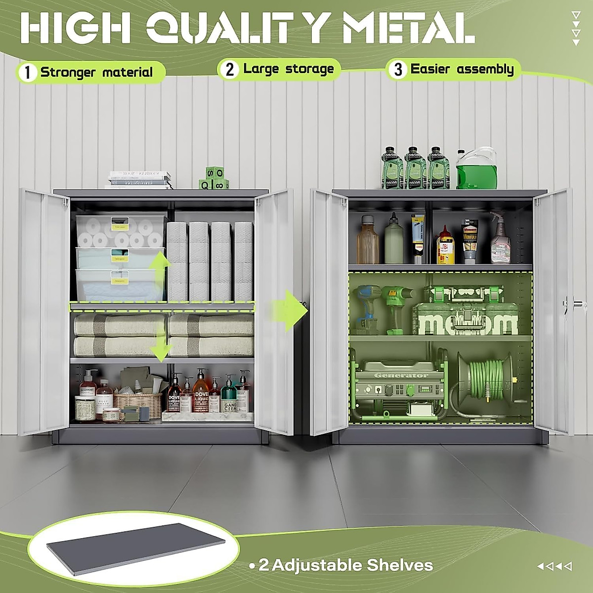 SUNCROWN Metal Storage Cabinets, 42”Locking Cabinet with Doors and Adjustable Shelves, Steel Utility Tool Garage Cabinets for Home, Office, Kitchen,Warehouse （Grey & White）