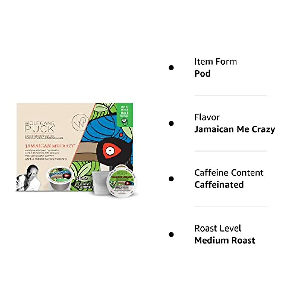 Wolfgang Puck Coffee, Keurig KCups for Keurig Brewers, White, Jamaican Me Crazy, 24 Count (Pack of 1)