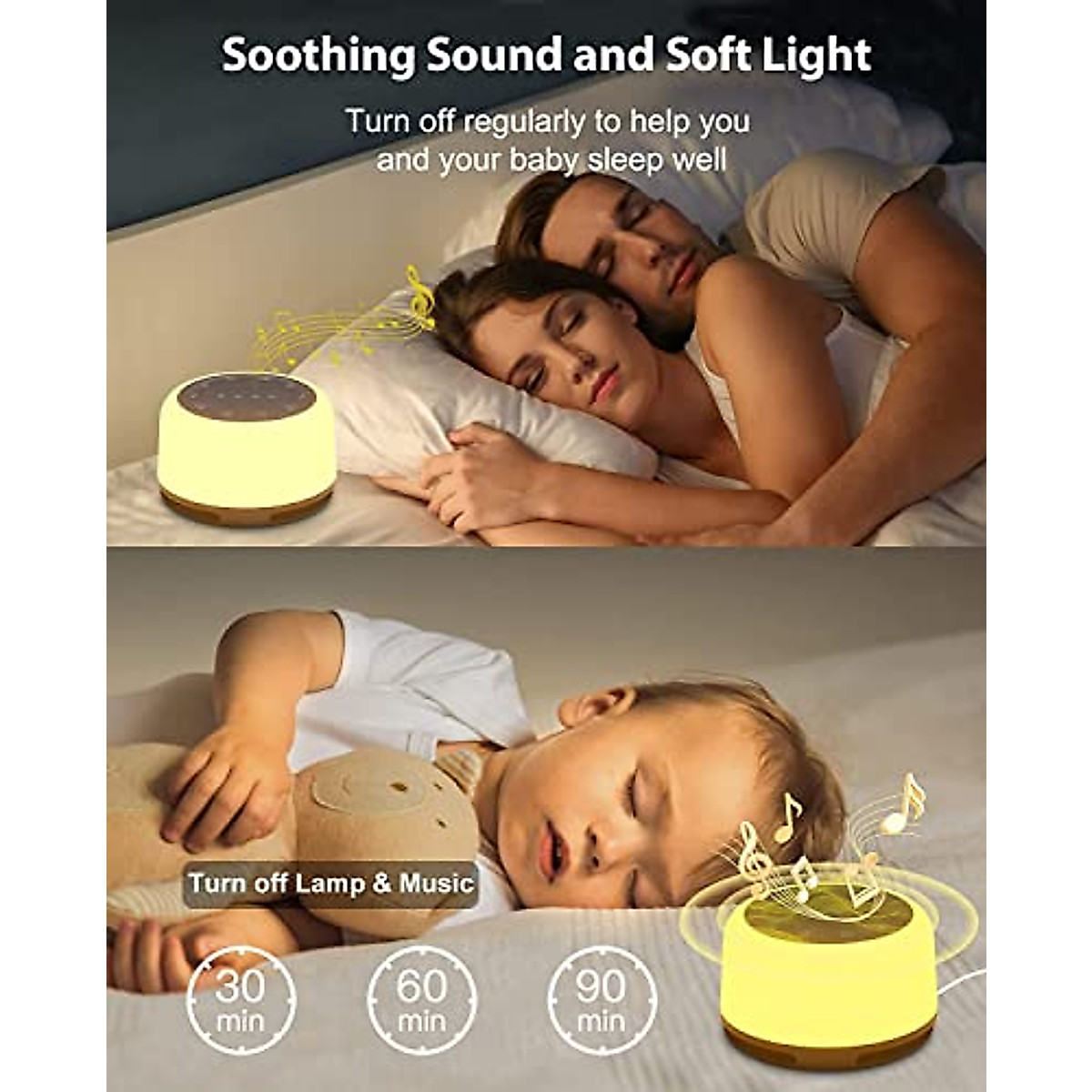 Anescra White Noise Sound Machine and Night Light for Home Office with 24 Soothing Nature Sounds,16 Levels Volume, Portable Sleep Sound Timer Therapy for Baby Adults Kids, Sleeping Aid|USB Type-C
