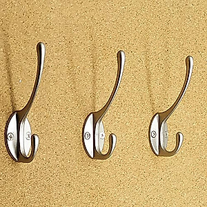 IBosins 10 Pack Heavy Duty Dual Coat Hooks Wall Mounted with 40 Screws Retro Double Hooks Utility Silvery Hooks for Coat, Scarf, Bag, Towel, Key, Cap, Cup, Hat (Silvery)
