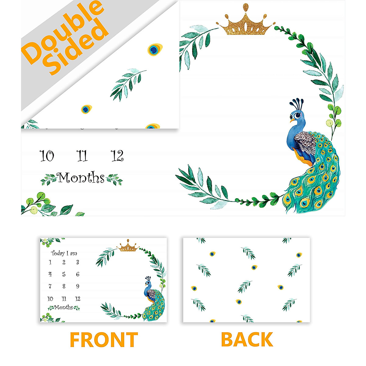 Zomorod Baby Monthly Milestone Blanket | Unisex | Double Side | PhotoBackdrop & Daily use | 40 x 60 | Ultra Soft & Thick Flannel Fleece 300gsm Set | Wreath Included + Free Bonus