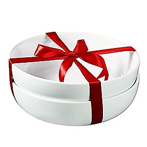 Gomakren Serving Bowls for Entertaining, Large Salad Bowls, 11 Inches Serving Dishes, Porcelain Bowl Set of 2 for Party Use, 3 Quarts Big Bowl for Salad Pasta Fruit Soup Popcorn White
