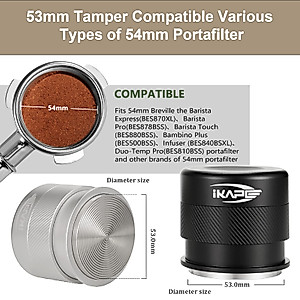 IKAPE Coffee Products, 53MM Espresso Tamper, Premium Barista Coffee Calibrated Tamper with Spring Loaded, 100% Stainless Steel Tamper Compatible with 54MM Breville Bottomless Portafilter (Black)