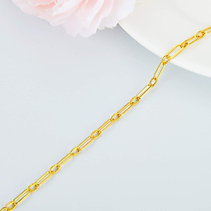 SISGEM Solid 18k Gold Paper Clip Link Chain Anklet for Women, Real 18 Carat Gold Ankle Bracelet Jewelry Gifts for Her, (3MM, 9-10.5 Inch)