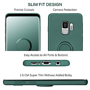 BENTOBEN Samsung Galaxy S9 Case, Slim Silicone | 360° Ring Holder Kickstand | Support Car Mount | Soft Rubber Shockproof Bumper Protective Non-Slip Case for Samsung Galaxy S9 5.8" (2018), Dark Green