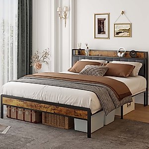 Gizoon Full Platform Bed Frame, Metal Bed Frame with Storage Headboard, Sturdy and Stable, Noise Free, No Box Spring Needed, Easy Assembly