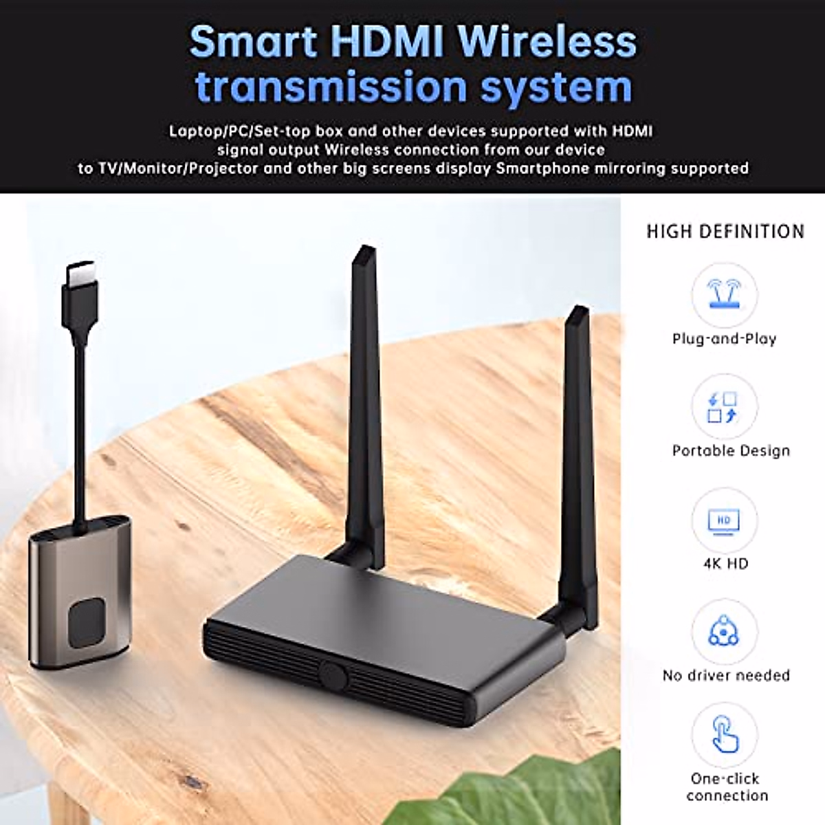 Renkchip Wireless HDMI Transmitter and Receiver, 1080P/60Hz Output with VGA/HDMI Interface, for Streaming Video/Audio to HDTV/Projector，No Drive Required