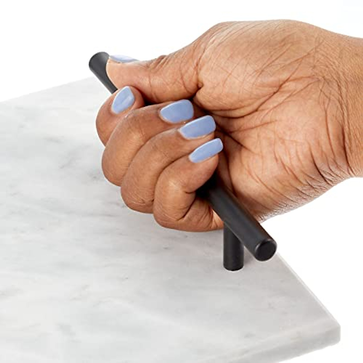 mDesign Thin Marble Pastry Board, Cutting Slab Kitchen Serving Tray with Deco Handles for Baking, Chopping, and Rolling - Serve Bread, Candy, Chocolate, Cheese, and Appetizers - Marble/Black