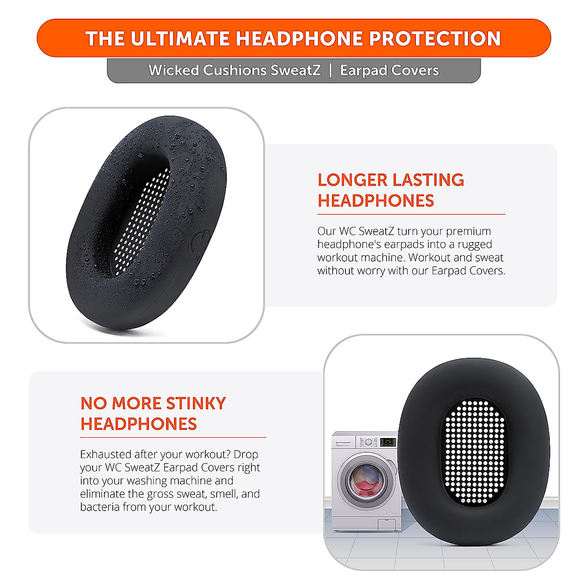 WC SweatZ XM5 - Patented Protective Headphone Ear Covers for Sony WH1000XM5 by WC | Only Compatible with Sony XM5 Over Ear Headphones | Sweatproof & Easily Washable | Black