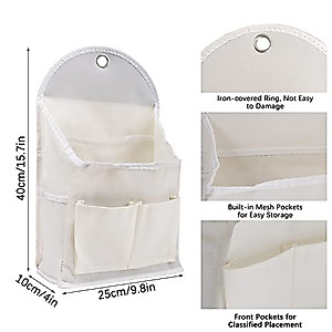 2 Pack Wall Hanging Storage Bag with Pockets, Locker Organizer Basket with Sticky Hook, Fabric Wall Organizer, Waterproof Hanging Bag for Closet Door Bedroom Bathroom Office Home Kitchen(Beige)