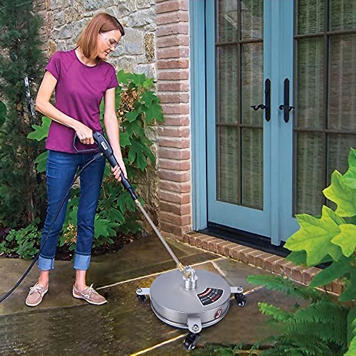 Biswing 14" Pressure Washer Surface Cleaner with 4 Wheels, Stainless Steel Power Washer Accessory for Driveways Sidewalks Patios Cleaning, 1/4" Quick Connector, 2 Extension Wand Attachments, 4000 PSI