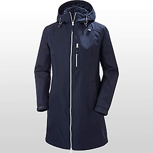 Helly Hansen Women's Long Belfast Waterproof Windproof Breathable Raincoat Jacket with Hood, 597 Navy, Small