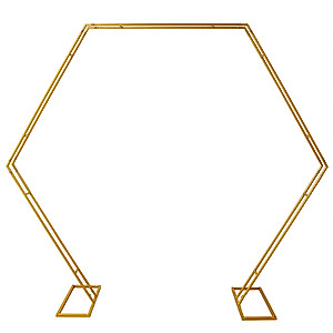 PIAOCAIYIN Hexagon Wedding Arch, 2.2m Metal Frame Backdrop Stand, Gold Backdrop Stand, Garden Arbors for Wedding, Hexagon Arch Display Rack for Party Decorations -Base Size 21.65 * 9.84inch