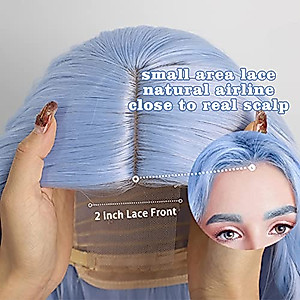 Stamped Glorious Short Curly Wig for Women Bob Wig Synthetic Shoulder Length Wavy Wigs for Daily Party Cosplay Use (Blue,14 inch)