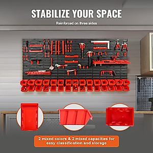 VEVOR Wall Mounted Storage Rack System, 30-Bin Parts Rack Organizer with Wall Panels/Tool Holders/Hooks, Garage Plastic Shop Tool Organizer for Nuts, Bolts, Screws, Nails, Beads, Buttons