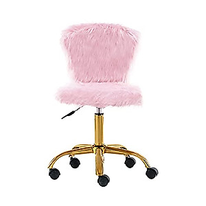 GIA Mid-Back Swivel Adjustable Small Vanity Chair with Faux Fur, Pink