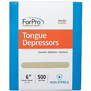 ForPro Professional Collection Senior Tongue Depressors, Large Wax Applicators, Wood Craft Sticks, 6" Senior Sized, Non-Sterile, 500-Count
