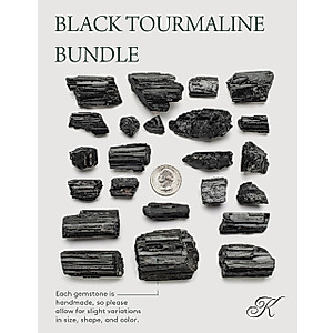 KALIFANO Black Tourmaline Bundle with Calming and Purification Energy - Brazilian Turmalina Negra Schorl Reiki Healing Crystal Used for Protection and Security (Information Card Included)