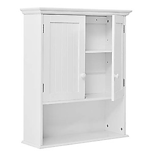 GLACER Wall Mount Bathroom Cabinet, Medicine Cabinet with Open Storage Shelf, Inner Adjustable Shelf, Bathroom Organizer Cupboard with Double Door, Compact Cottage Collection Wall Cabinet (White)