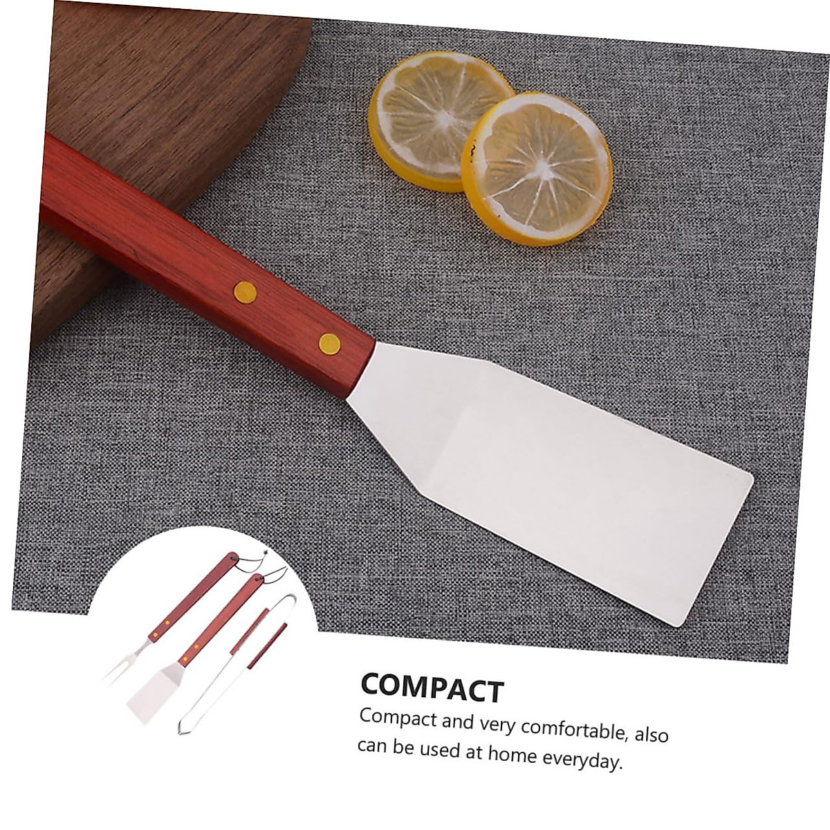 GANAZONO 3 Pcs Three Piece Barbecue Set Stainless Steel BBQ Tools Barbecue Roasting Sticks Grilling Barbeque Food Tongs BBQ Spatula Outdoor Accessories Grill Utensils Fork Wooden Major