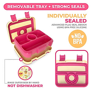 kinsho Bento Lunch Box for Kids Toddlers Girls, 4 Portion Sections Secure Lid, Microwave Safe BPA Free Removable Tray, Pre-School Kid Daycare Lunches Snack Container Ages 3 to 5, Cute Summer