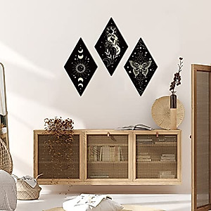 6 Pieces Hallowen Wall Decor Gothic Skeleton Boho Wall Art Moon Stars Sun Witchy Phases Home Decor Wooden Minimalist Wall Pediments for Halloween Gallery Living Bedroom Room (Boho)