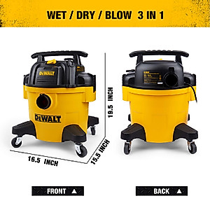 DEWALT 6 Gallon DXV06PZ 4 Peak HP Poly Wet/Dry Vac, Heavy-Duty Shop Vacuum with Blower Function Yellow+Black
