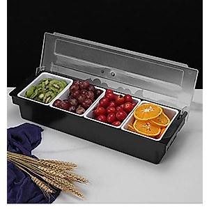 xiyeam 4 Tray Bar Top Food Condiment Dispenser Container with Lid, Plastic Garnish Station for Fruit, Veggie, Salad - Ice Cooled Topping Organizer for Home Restaurant Supplies & Serving