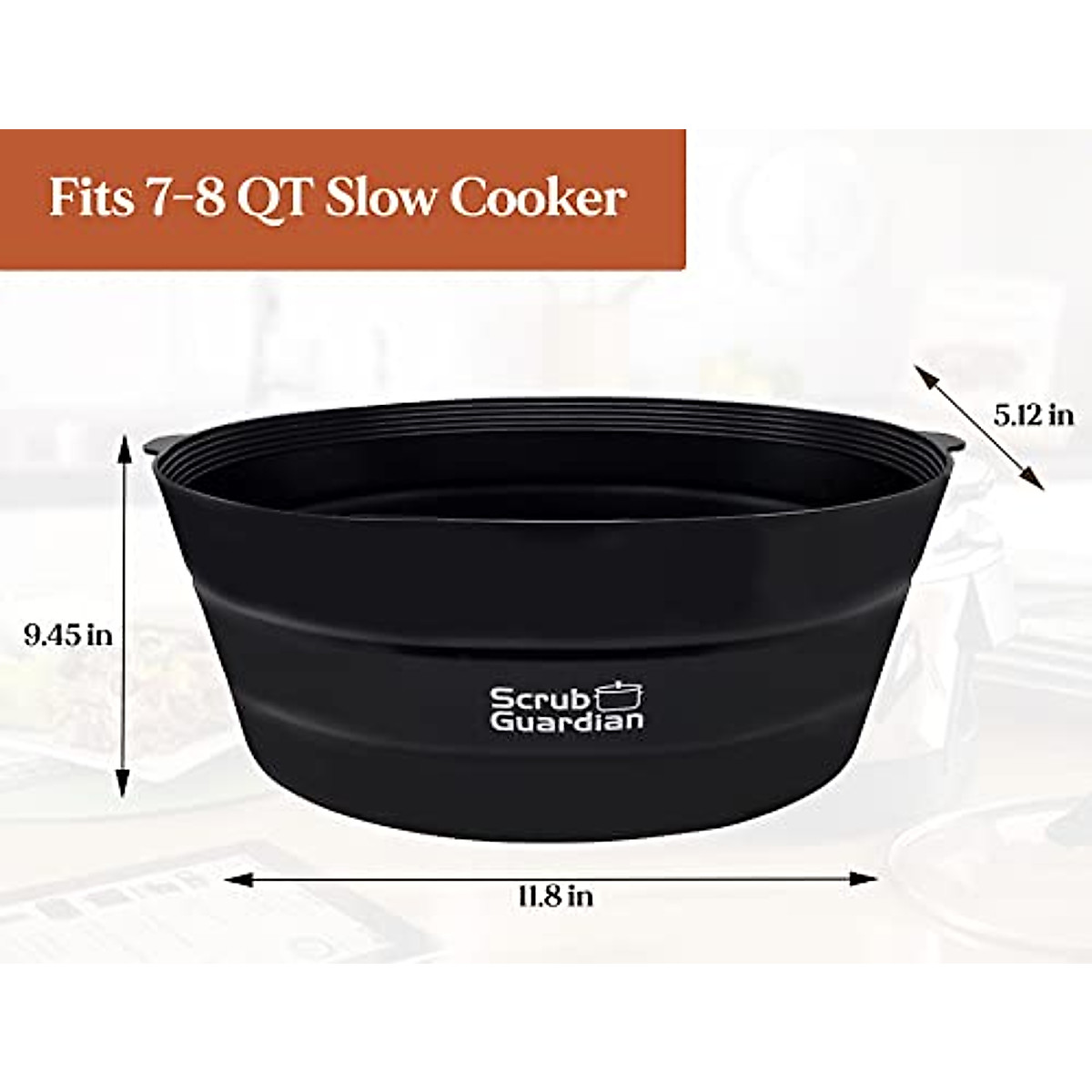 Scrub Guardian - Premium 7/8 QT Oval Silicone Slow Cooker Liners for Crock Pot - Non-Stick, Reusable, Food-grade & BPA Free Silicone, Dishwasher Safe- Fits Large Crock pot 7/8 Quarts - Collapsible Crock Pot Liner for Easy Storage