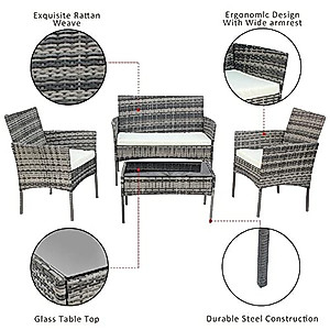 SAWQF Three Colors Patio Furniture Set Outdoor Living Room Balcony Rattan Furniture Four-Piece-Brown Outdoor Furniture (Color : E)