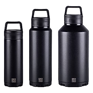 BruTrekker Bottle - Insulated Stainless Steel Tumbler Mug Keeps Drinks Hot or Cold - 2 Piece Drink and Pour Lid - Reusable Coffee Water or Beer Growler (18 fl.oz, Obsidian Black)
