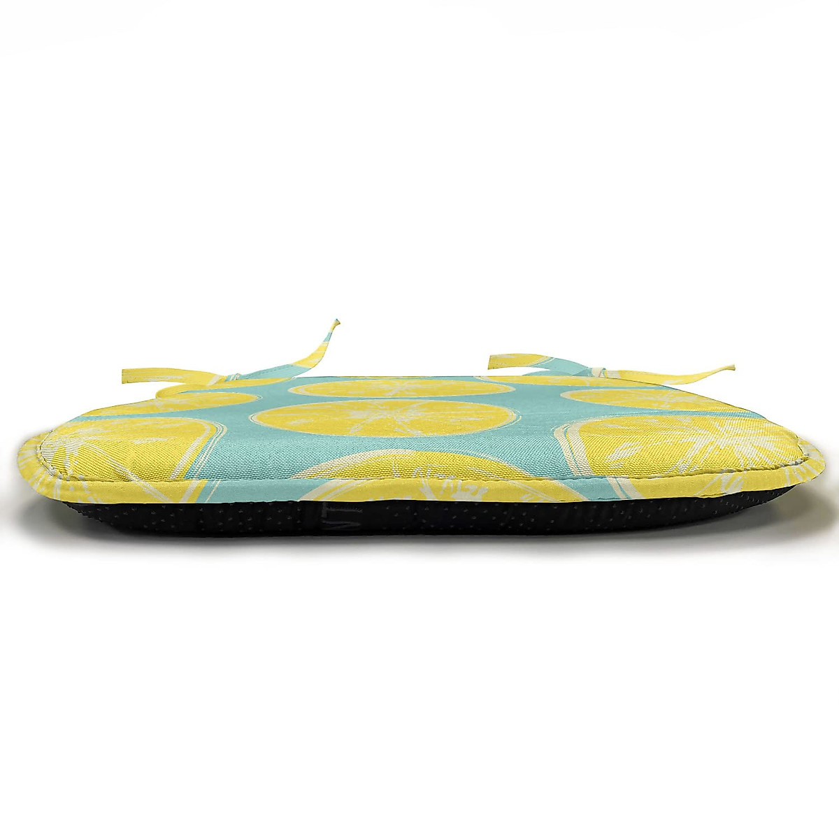 Lunarable Yellow and Blue Chair Seating Cushion Set of 4, Citrus Pattern in Hand Drawn Style Watercolor Grunge Lemon Slices, Anti-Slip Seat Padding for Kitchen & Patio, 16"x16", Turquoise and Yellow