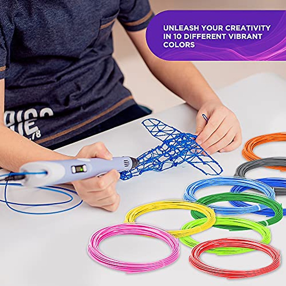 Smart Novelty Premium 3D Pen Filament Refill 10-in-1 Multicolor Bundle Universally Compatible Multicolored 1.75mm - PLA High Precision Pen & Printer Filament Refills- 16 Feet Per Color