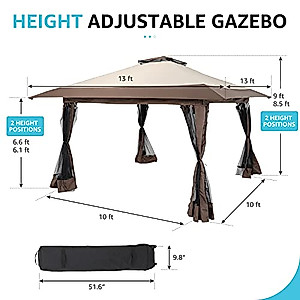 COBANA 13’x13’ Pop Up Gazebo, Outdoor Canopy Tent Shade with Metal Frame Mosquito Netting for Patio, Garden, Lawn, Backyard, Beige