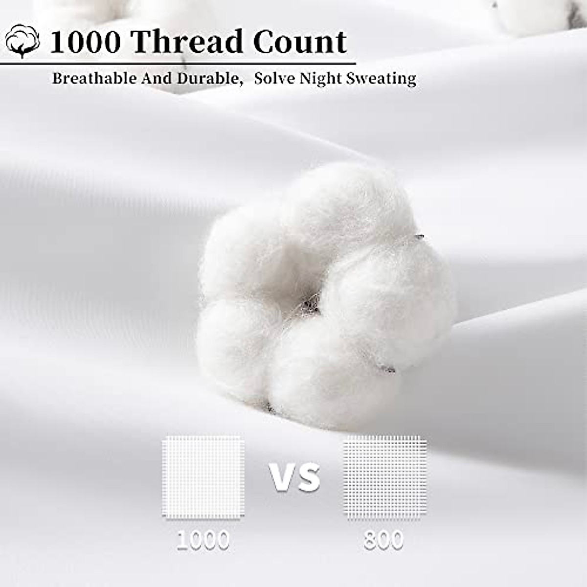 100% Egyptian Cotton Queen Size Sheets,1000 Thread Count Luxury Heavy Bed Sheets Set, Hotel Quality Sateen Weave, Very Smooth Soft with 18" Deep Pocket Sheets 4 Pc Set (White, Queen)