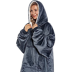 VAZABEL® Oversized Microfiber Wearable Blanket, Multifunctional Blanket Hoodie, Gift wrap, Christmas Gift, One Size Fits All (Blue)