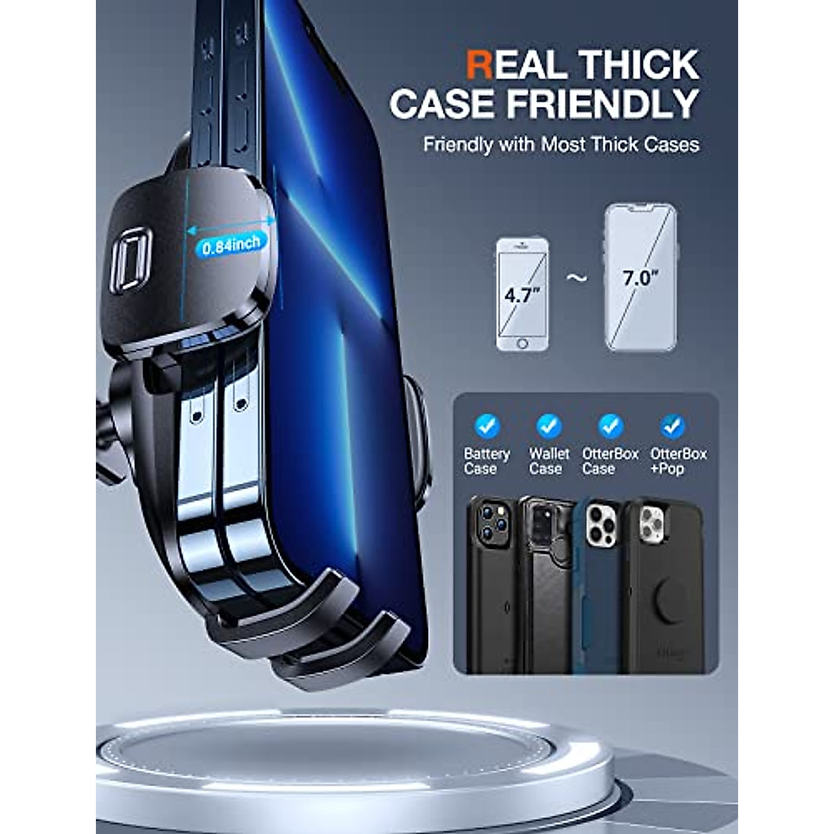 TORRAS Silicone Phone Mount for Car [Anti-Slip & Anti-Scratch] Cell Phone Holder Mount [Thick Case Friendly] Universal for Dashboard Air Vent Windshield iPhone 14 13 12 Pro Max Samsung Galaxy S22