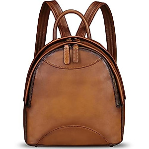 IVTG Genuine Leather Backpack Purse for Women Vintage Fashion Bookbag Handmade Casual Satchel Daypacks (LightBrown)