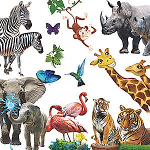 Amaonm Creative Giant Removable Cartoon Zoo Wild Jungle Animals 3D DIY Lion Giraffe Elephant Tree Wall Decals Nursery Decor for Kids Bedroom Living Room Playroom Classroom Hospital Decoration (b)