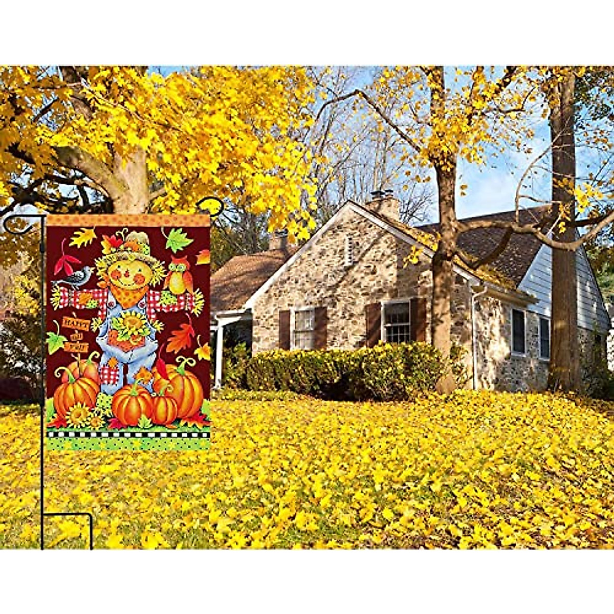 Fall House Flags Double Sided Autumn Flag Scarecrow Harvest Pumpkin Yard Decorations Happy Fall Garden Flags 28 x 40 Inch Large Fall Yard Flags with 2 Grommets