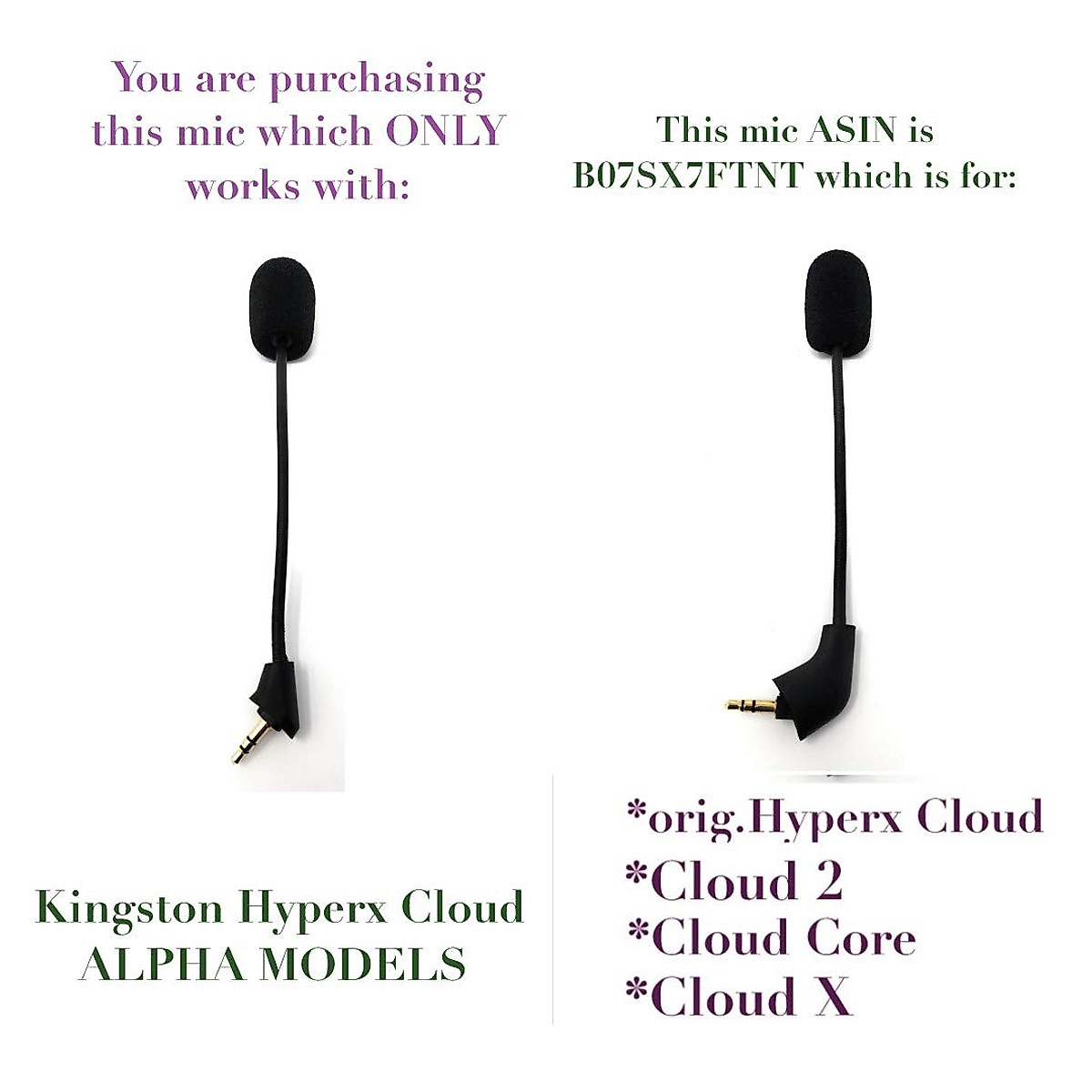 TNE 2-Pack Replacement Cloud Alpha Game Mic 3.5mm Microphone Boom only for Kingston HyperX Cloud Alpha PS4 Xbox One Nintendo Switch Computer PC Mac Gaming Headsets