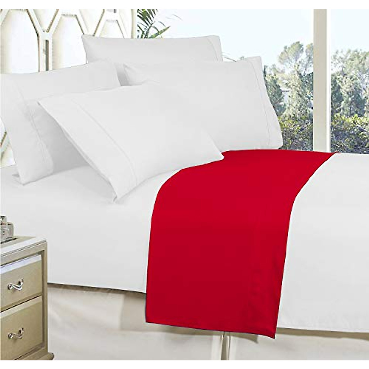 Elegant Comfort Premium Hotel Quality 1-Piece Flat Sheet, Luxury and Softest 1500 Thread Count Egyptian Quality Bedding Flat Sheet, Wrinkle-Free, Stain-Resistant, Queen, Red