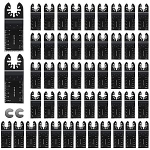 CONNOO 50 Pack Oscillating Saw Blades, Multitool Oscillating Tool Blades for Wood Metal Plastics, Japanese Long Teeth, Quick Release Multi Tool Blades Kits for Dewalt, Makita, Ryobi, Rockwell