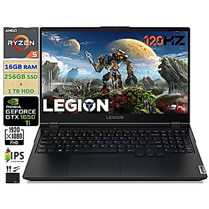 2021 Flagship Lenovo Legion 5 Gaming Laptop 15.6" FHD IPS 120Hz, 6-Core AMD Ryzen 5 4600H (Beats i7-9750H) 16GB RAM, 256GB SSD + 1TB HDD, GeForce GTX 1650 Ti 4GB, Backlit,Wifi 6, Win 10+Marxsol Cables