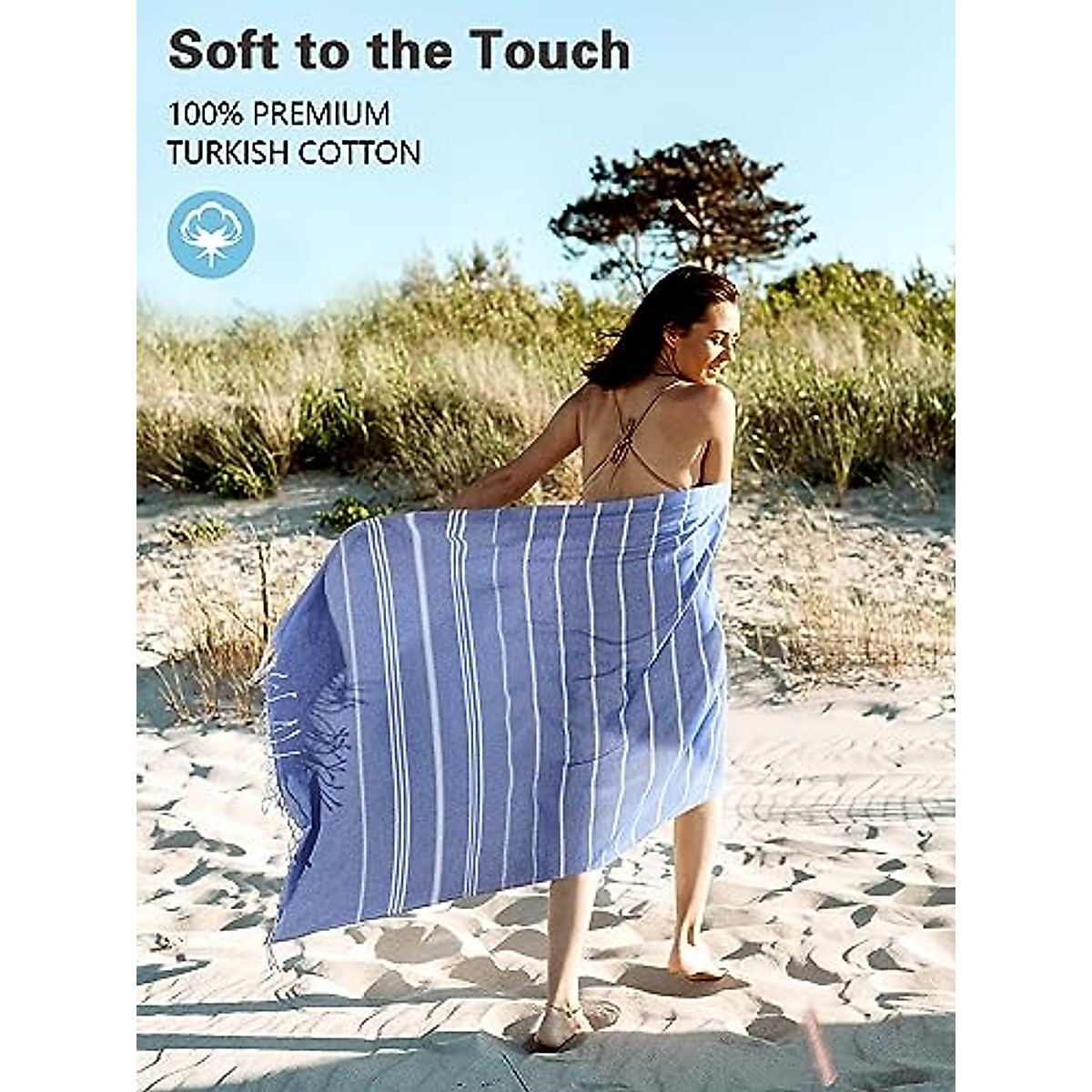 Dolxico Turkish Beach Towel Oversized 39x71 Turkish Cotton Sand Free Quick Dry Towel XL Turkish Towel Beach Blanket Light Bath Pool Travel Towel Beach Towels for Adults Beach Gifts Beach Accessories