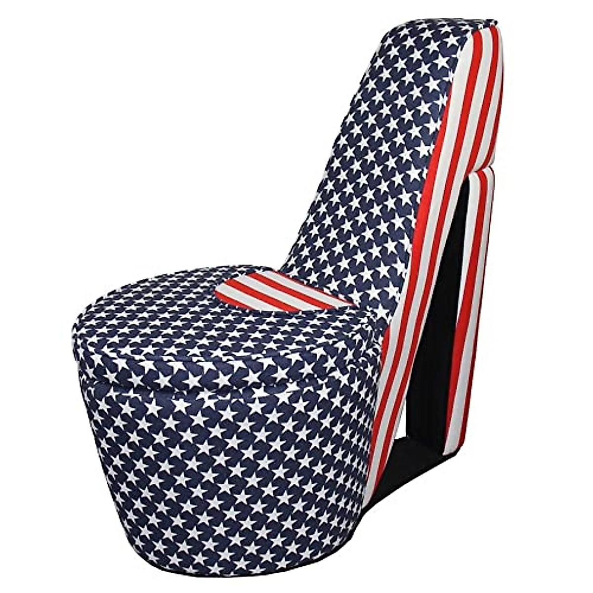 HomeRoots American Flag Wood/Faux Suede Red White and Blue Patriotic Print 1 High Heel Shoe Storage Chair