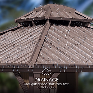 Kozyard Caesar 10'x12' Hardtop Gazebo - Permanent Metal Pavilion with Netting Shaded Curtains for Patio, Backyard, and Deck - Galvanized Steel Outdoor Aluminum Canopy, Double Roof Gazebo (Dark Brown)