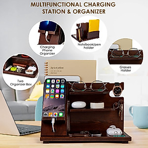 Nightstand Organizer Wooden Docking Station Charging Phone Stand Holder Gadgets Organizer for Wallet Watch Key Wireless Headphones,Dad Gifts Men Birthday Gift Idea from Son Daughter