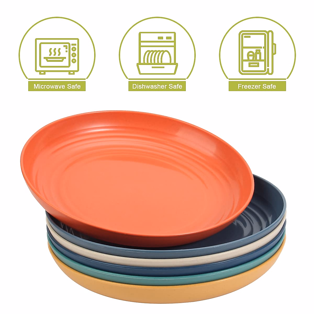 SGAOFIEE 12 PACK 10 Inch Lightweight Wheat Straw Plates, Microwave and Dishwasher Safe BPA Free and Healthy Wheat Straw Plates, Unbreakable Deep Dinner Plates